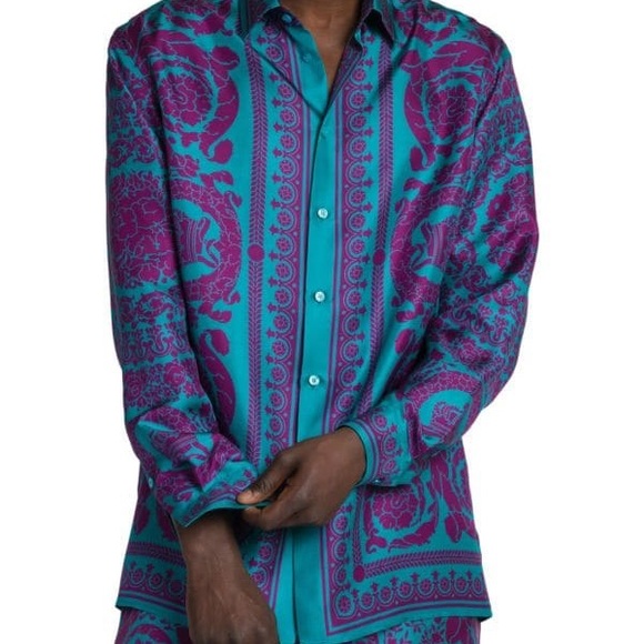 Versace | Shirts | New Versace Teal Plum Barocco Silk Shirt | Poshmark